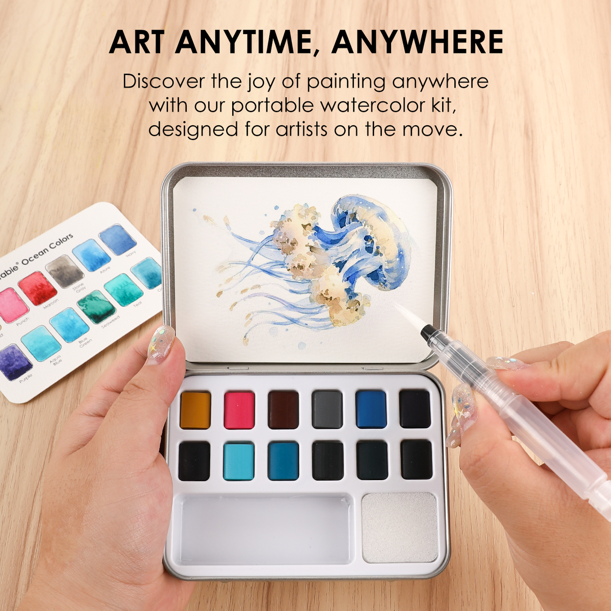 Watercolor Pocket Set Of 12 With Brush - Ocean Colors – vintagecottagenc